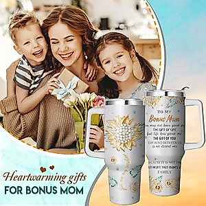 Ksoemar 40 Oz Best Bonus Mom Tumbler with Handle and Straw, Double Wall Stainless Steel Best To My Bonus Mom Cups, Step Moms Gifts for Ideas for Birthday, Mothers Day For Stepmoms, Mother