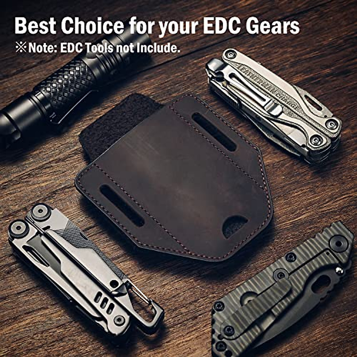 VIPERADE PJ31 Multitool Sheath, Flashlight Holster for Belt, EDC Pocket Pouch Leather Sheath for Men, Belt Sheath EDC Holster for Multitool, Flashlight, Folding Pocket Knife (No MOLLE-Brown)