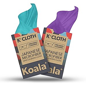 Koala Lens Cleaning Cloth | Japanese Microfiber | Glasses Cleaning Cloths | Eyeglass Lens Cleaner | Eyeglasses, Camera Lens, VR/AR Headset, and Screen Cleaning | Blue & Purple (Pack of 2)