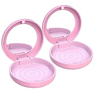 WELLCALE Retainer Case with Built-in Mirror, Aligner Case Compatible with Invisalign, Big Space & Slim Design with Magnetic Closure (Pink). Set of 2