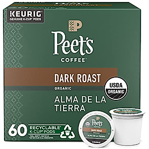 Peet's Coffee, Dark Roast K-Cup Pods for Keurig Brewers - Organic Alma de la Tierra, USDA Organic 60 Count (6 Boxes of 10 K-Cup Pods) Packaging May Vary