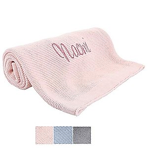 berry bebe Personalized Baby Blanket, Custom Baby Blanket, Personalized Baby Gifts for Newborn Girl, Monogrammed Baby Blanket with Name, Pink Personalized Baby Girls Gifts, All Year Round Knit Cotton