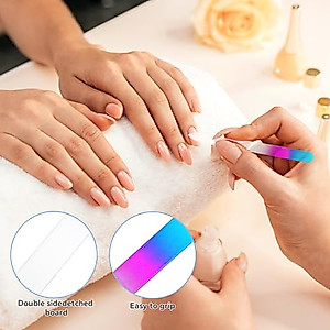 6 Pcs Glass Fingernail Files for Natural Nails, Crystal Cuticle Pusher Glass Nail File Set with Glass Emery Boards Manicure Pedicure Nail Files Buffers Trimmer Foot Callus Remover
