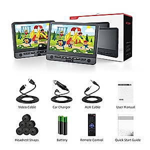 12" Portable DVD Player for Car, DESOBRY Car DVD Player Dual Screen with 5-Hour Rechargeable Battery, HD Transmission, Headrest DVD Player Support USB/SD,Last Memory(1 Player+1 Monitor)