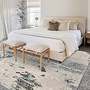 ASIinnsy Mordern Abstract Rug Distressed Faux Wool Non-Slip Area Rug for Living Room Bedroom Carpet Indoor Home Rug Floor Mat (Grey Beige/Green, 5.2' x6.5')