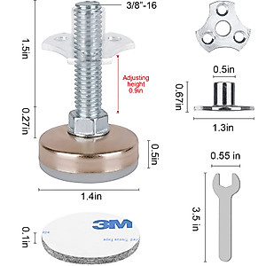 Heavy Duty Furniture Levelers 3/8''-16 Thread w/ T-Nut Kit Furniture Leveling Feet Adjustable Furniture Levelers for Tables,Cabinets,Chairs,Workbench,Sofa and More,Large Base Supports 1320LBs-Set of 4