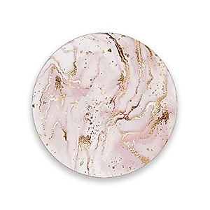 ZHONGJI Coasters for Drinks Absorbent Round Liquid Marble Painting Gold Pink Ceramic Stone Anti Scratch Cork Housewarming Gifts Wedding Living Room Office Decoration Bar 3.9Inch Set of 1