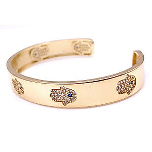 LESLIE BOULES 18K Gold Plated Hamsa Hand Cuff Bracelet for Women Fashion Jewelry