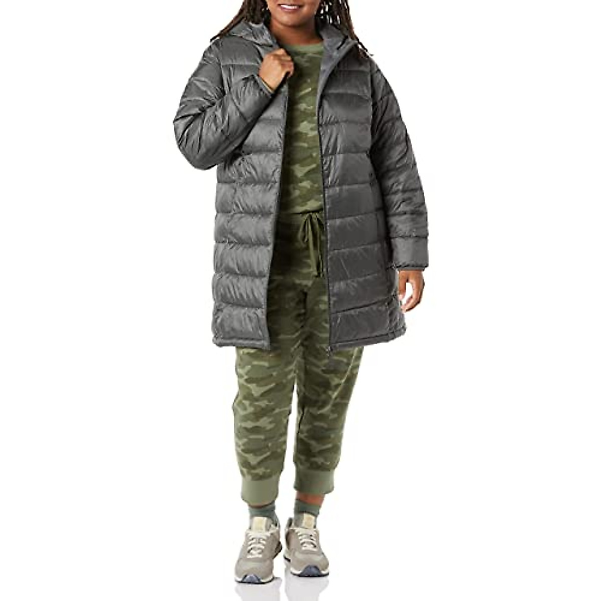 Amazon Essentials Women's Lightweight Water-Resistant Hooded Puffer Coat (Available in Plus Size), Charcoal Heather, XX-Large