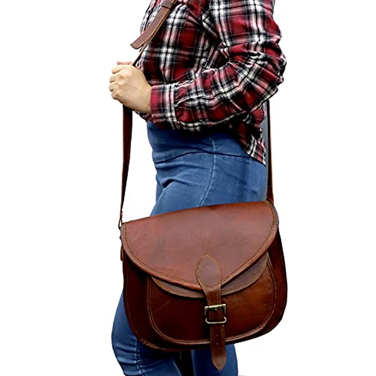 Women 13 Inch Vintage Style Genuine Brown Ladies Tote Travel Purse Leather Crossbody Shoulder Bag Leather Handmade Purse (Tan Brown)