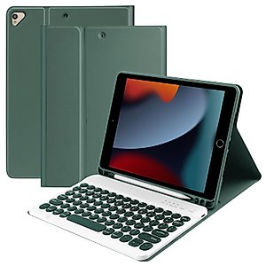 Keyboard Case for iPad 9th/8th/7th Generation Case with Keyboard 10.2inch 2021/2020/2019, BT Wireless Keyboard Case for iPad Air 10.5 3rd Gen, Slim Leather with Pencil Holder for iPad Pro Dark Green