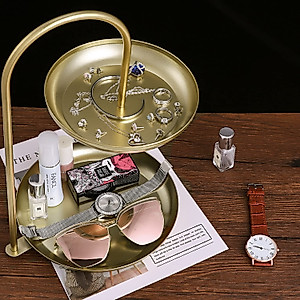 ManChDa 2-Tier Jewelry Tray Glod Multi Layer Necklace Holder Attractive Gold Jewelry Storage Display Stand Double Jewelry Organizer Table Storage Tray for Key, Bracelet & Ring