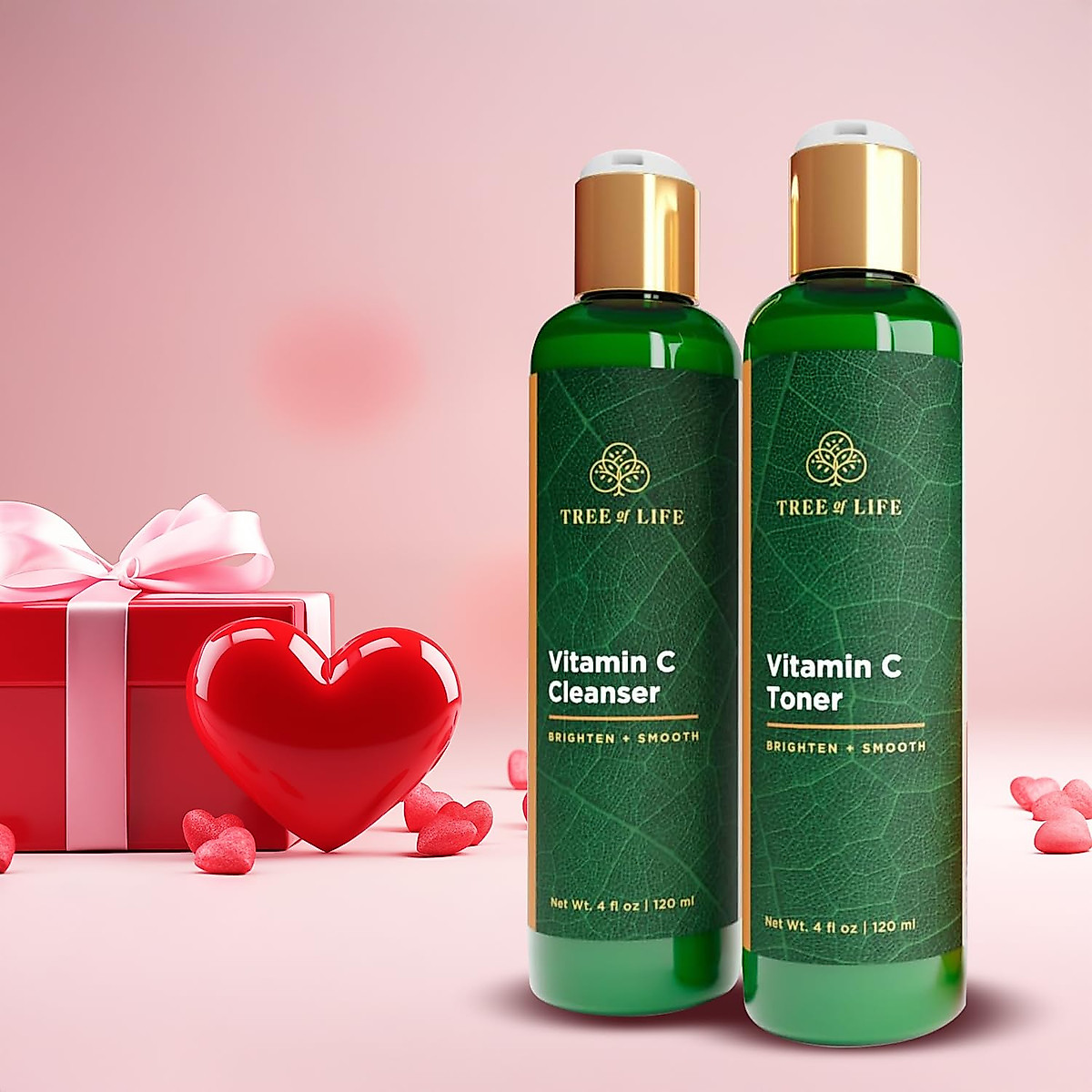 Tree of Life Beauty Vitamin C Brightening Duo, Facial Toner for Minimizing Pores & Facial Cleanser for Gentle Deep Cleaning with Organic Aloe, Clean Dermatologist-Tested Skin Care, 2 X 4 Fl Oz