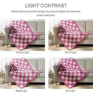 Carriediosa Checkered Throw Blanket Super Soft Luxurious Microfiber Fluffy Checkerboard Grid Plaid Knit Blankets Reversible Cozy Throws for Couch Bed Sofa, 50" X 60" Hot Pink and White Check