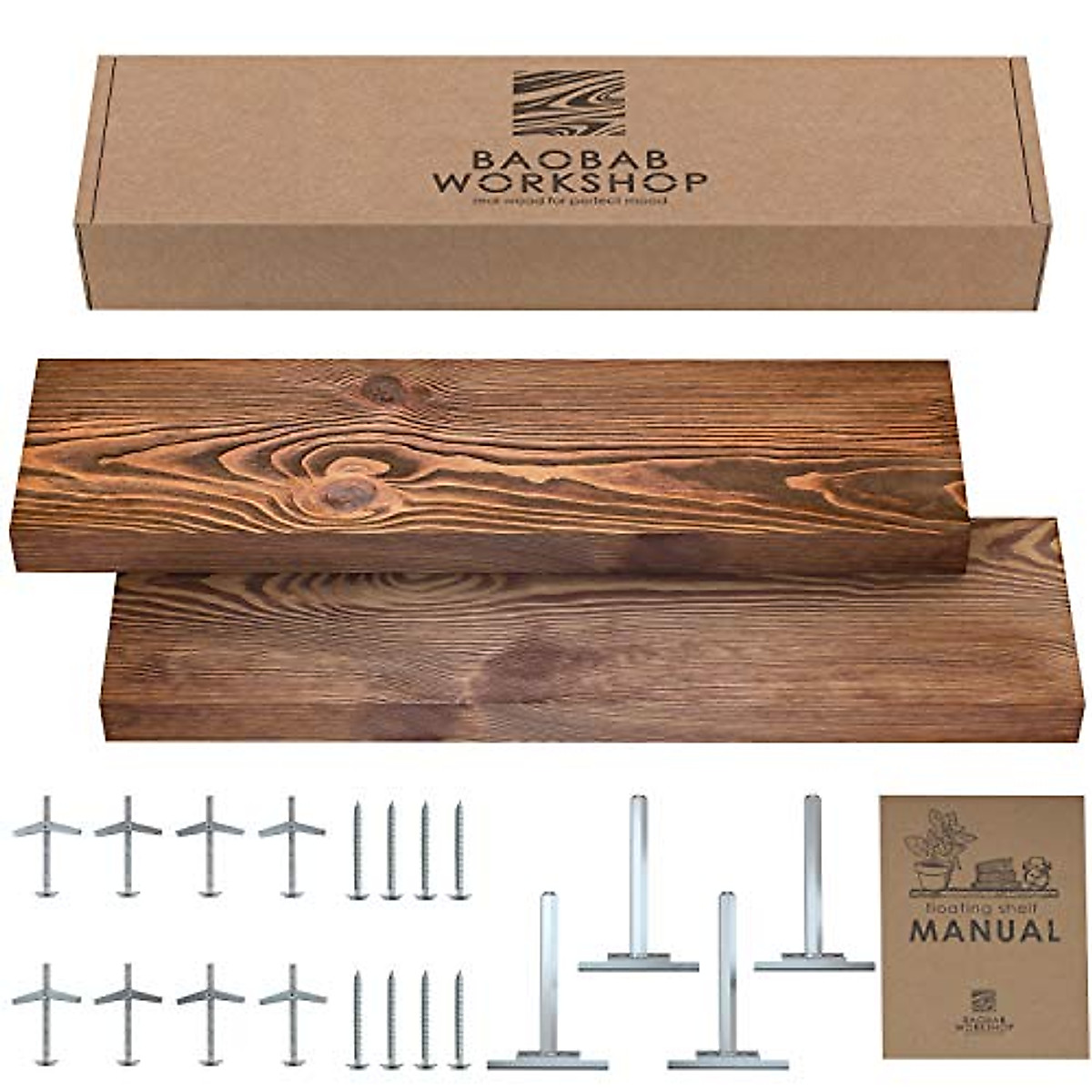 BAOBAB WORKSHOP Bundle - 2 Items: Wood and Wire Baskets with Floating Shelves for Bathroom Decor, Toilet Paper Storage, Living Room Bedroom and Kitchen