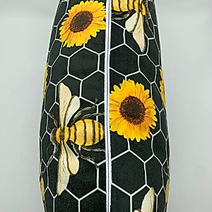 Deco4URLife Sunflower Bee on Black Honeycomb Background Set of 2 Throw Pillow Covers with Hidden Zipper, Square 18X18 inch/45x45 cm Cushion Covers for Outdoor Indoor Decor, Double-Sided Printed