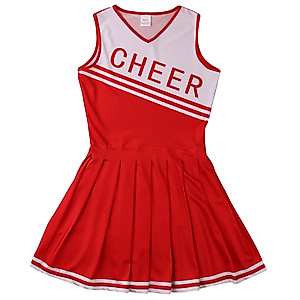GRAJTCIN Girls Cheerleader Costume Dress for Kids Halloween Costume 6 Years Cheer Uniform Cheerleading Outfit (130, Red)