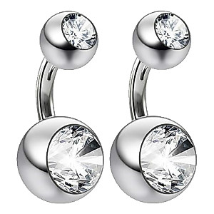 2pc 14g Crystal Cubic Zirconia Gem Double Belly Button Ring Navel 6mm Shallow Piercings