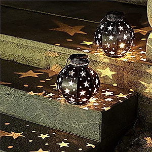 Maggift 2 Pack Star Solar Lantern Solar Powered Decorative Hanging lights for Indoor Outdoor Halloween Christmas Garden Patio Yard Holiday Party
