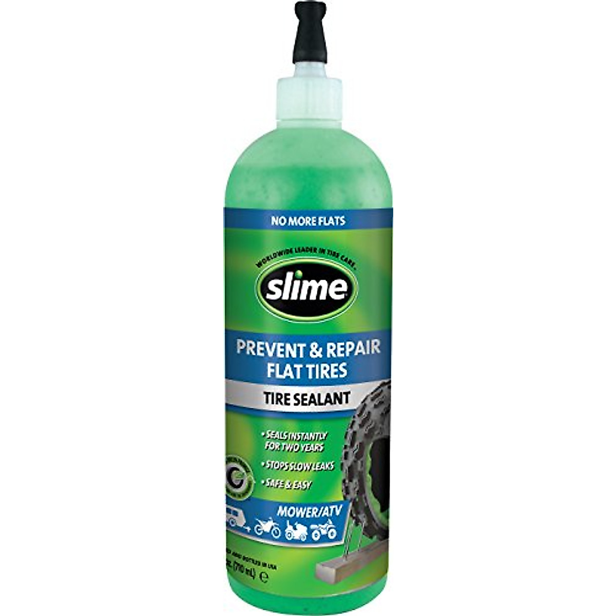 Slime 10008 Flat Tire Puncture Repair Sealant, Prevent and Repair, Tubeless Mower and ATV Tires, Non-Toxic, eco-Friendly, 24 oz Bottle