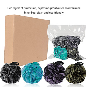 BCKENEY Bath Loofah Shower Sponge Body Back Scrubber Soft Mesh Shower Puffs Exfoliating Loofa for Women & Men Bath Accessories Cleaning Tool (Dark 2, 4Pcs 60G L)