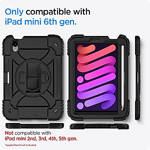 LTROP iPad Mini 6 Case 2021, iPad Mini 6th Generation Case for Kids, Heavy Duty Shockproof Cover with Pencil Holder/360 Rotating Stand/Hand Strap for iPad Mini 6th Generation 8.3 Inch 2021, Black