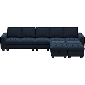 Belffin Large Velvet L Shaped Sectional Sofa Couch with Reversible Double Chaises Modular Sectional Sofa Couch with Storage Ottomans Convertible Sectional Sofa Blue