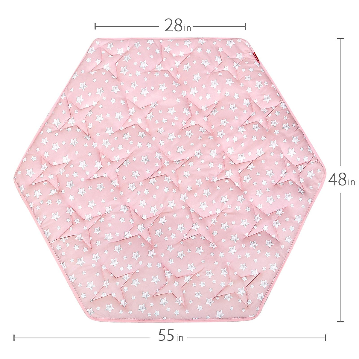 Hexagon Mat Princess Tent Rug, Plush Soft Playpen Mat Fitted for Monobeach Princess Castle, Non Slip Pink Star Nursery Rug for Baby Girl Room Decor, 55" L x 47" W