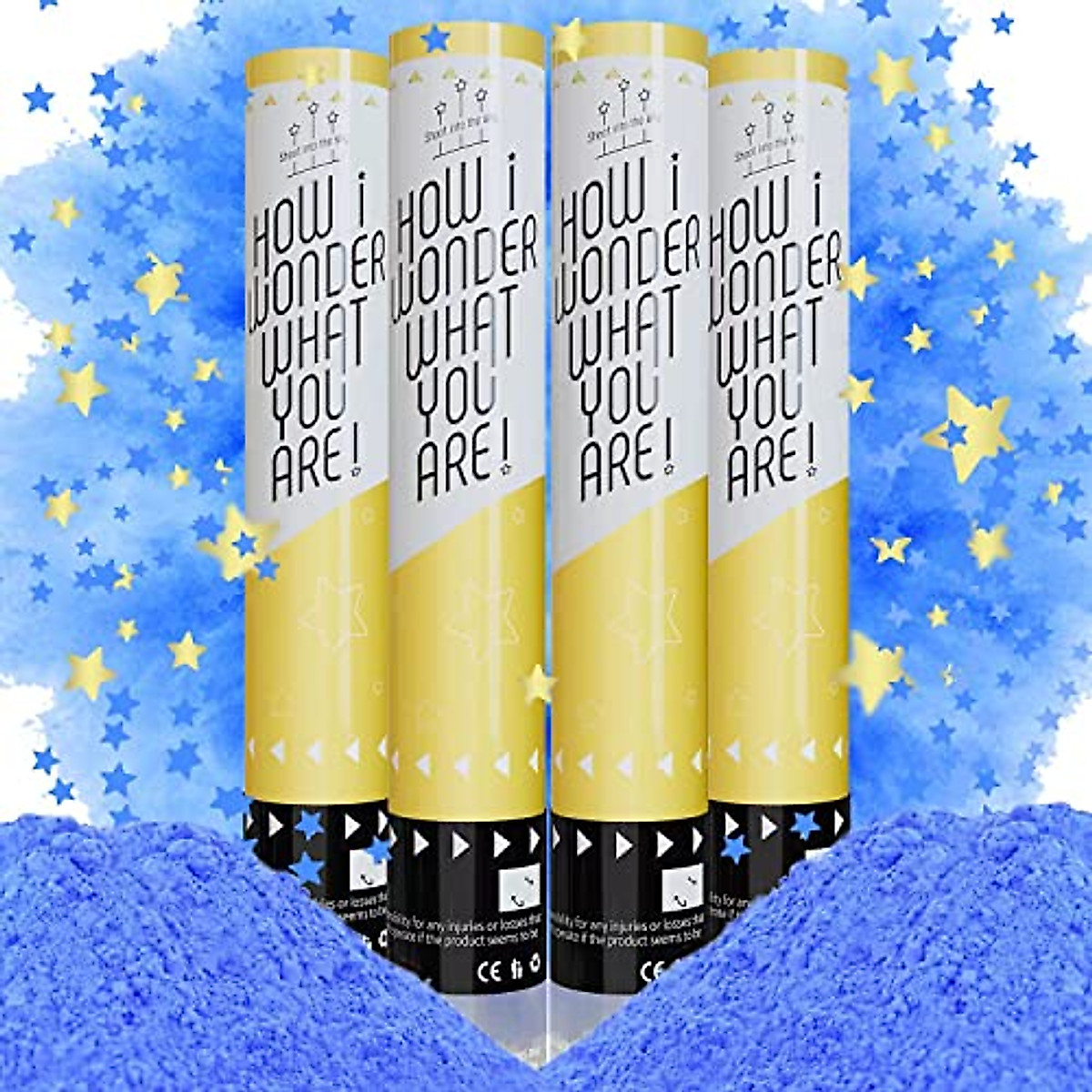 Workkeep Gender Reveal Confetti Powder Cannon - Set of 4 - Blue Only for Baby Boy with Blue Confetti Cannon Smoke Bombs, Gender Reveal Poppers with Gender Reveal Decorations Party Poppers