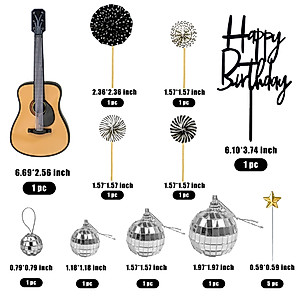 15 PCS Guitar Cake Toppers Disco Ball Cake Toppers Music Theme Birthday Cake Toppers Guitar Model Cake Decorations For Musician Birthday Party Rock Theme Party Guitar Theme party Supplies