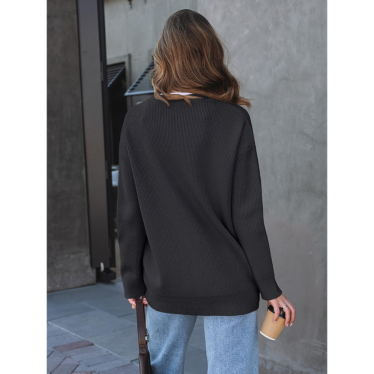 LILLUSORY Women Oversized Cardigan Sweater Fall Outfits Cloth Fashion V Neck Knit Button Front Casual Trendy Tops Black X-Small