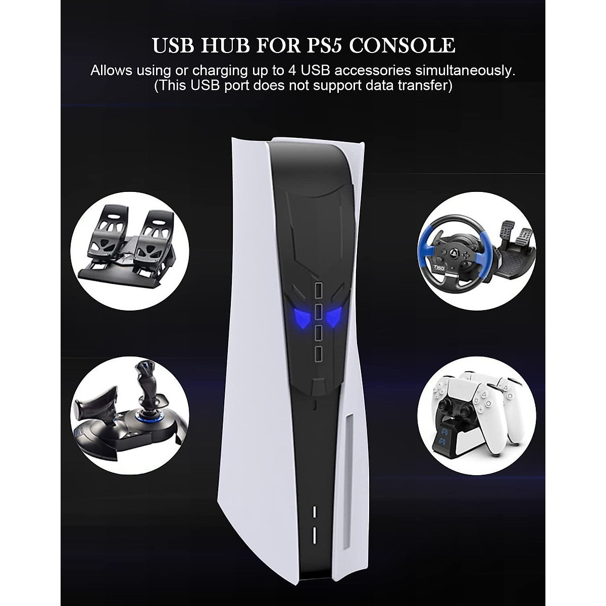 Joso USB Hub for PS5 with Glowing Eyes, High-Speed Expansion Hub Charger Splitter Adapter with 4 USB Ports + USB Adapter Cable, Multi-Platform Compatible with PS4, Mac OS, PC, Laptop, Plug and Play