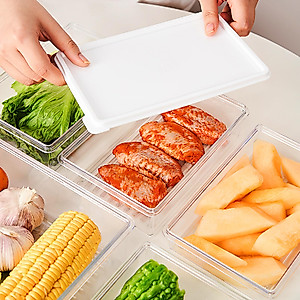 Luxshiny Bacon Storage Container for Fridge Bacon Holder 550ml Plastic Meat Saver Cold Cuts Cheese Keeper with Lid Freezer Storage Containers for Fruits Vegetables Meat Cookie 20x13.5x3.7CM