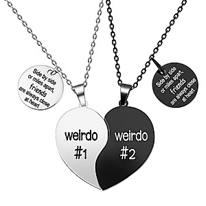 MJartoria Best Friend Necklaces BFF Necklace for 2 Friendship Valentines Day Gifts Matching Heart Pendant Necklace Best Friends Forever (Silver+Black, Miles Apart)