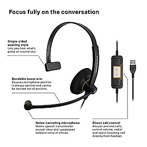 Sennheiser SC 30 USB ML (504546) - Single-Sided Business Headset | For Skype for Business | with HD Sound, Noise-Cancelling Microphone, & USB Connector (Black)