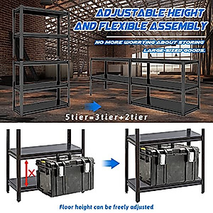 5 tier Storage Shelves Heavy Duty Garage Shelf Storage, Adjustable Carbon Steel Shelving Storage Unit, 76" Hight Storage Utility Rack for Kitchen Bathroom Warehouse Pantry 32" W x 16" D x 76" H