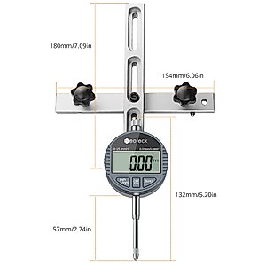 Neoteck 0-1'' Digital Dial Indicator Table Saw Gauge Suitable for Table Saws with a Groove Width of 3/4" (19mm) or more for Aligning and Calibrating Work,Shop Machinery,Band Saw and Drill Press-Silver