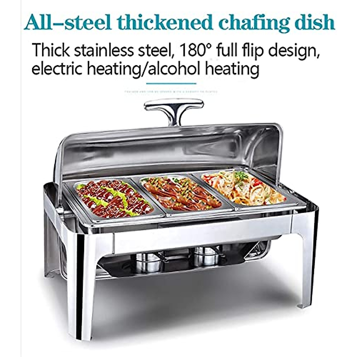 Food Warmer, Chafing Dish Stainless Steel Chafing Dishes with Lid for Parties, 9L Commercial Food Warmer for Buffet, with 3 Kind of Warming Tray (A) ()