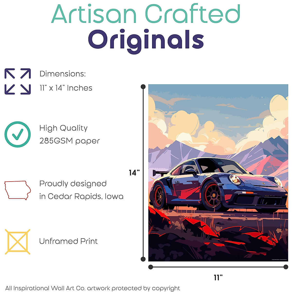 Inspirational Wall Art Co. - Stylish | 2023 Porsche 911 - Car Posters for Boys Room - Car Wall Decor - Car Room Decor - Car Posters for Men | 11x14 Inches Unframed