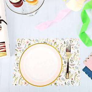 Sparkle and Bash Paper Placemats for Table, Floral Spring Placemats with Scalloped Edge for Dinning Table, Wedding, Tea Party and Tableware Decorations (14 x 10 in, 50 Pack)