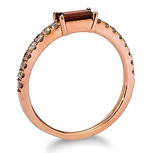 LeVian 14K Rose Gold Baguette Cut Red Garnet & 1/4 Cttw Diamond Ring (Champagne Color, SI1-SI2 Clarity) - Size 6-3/4