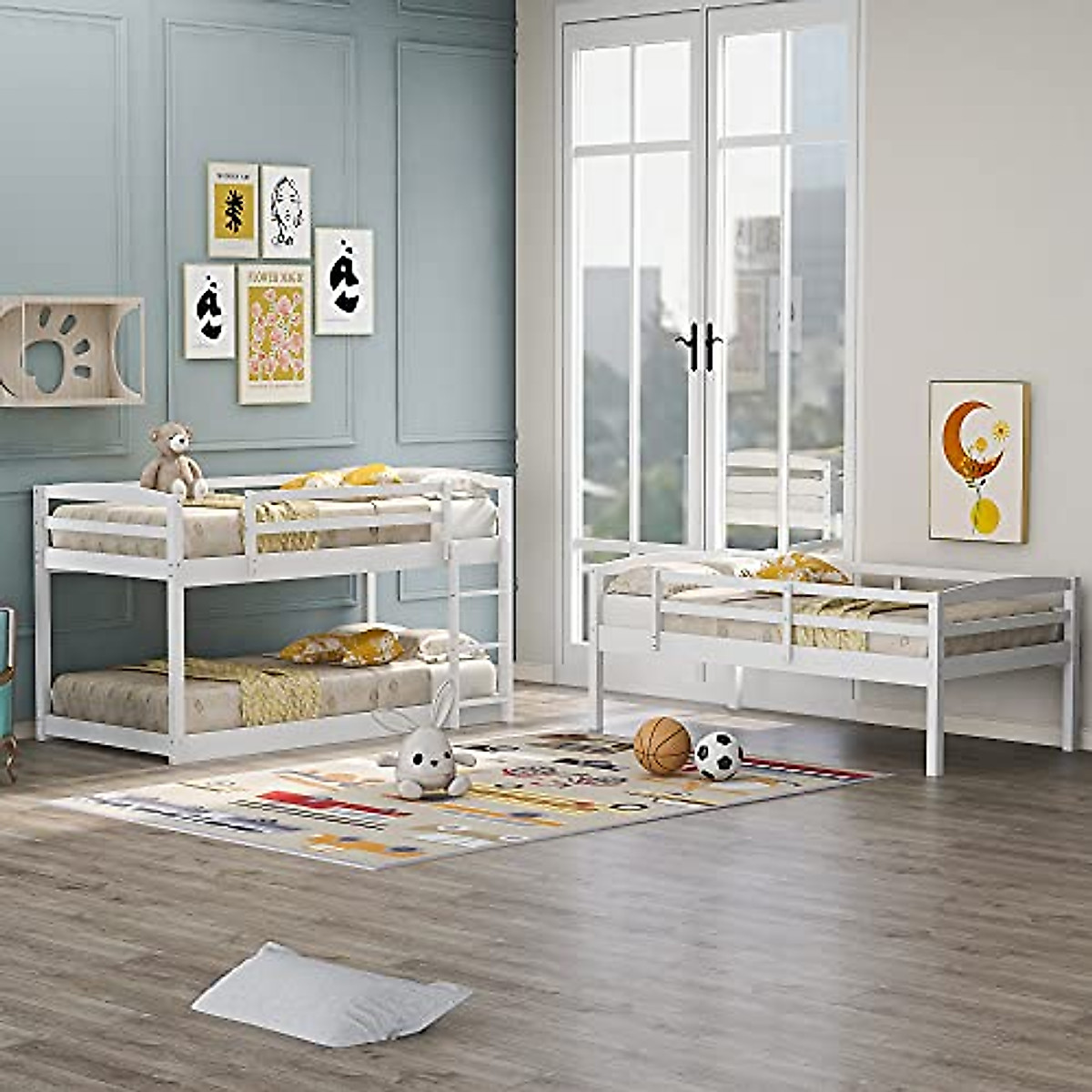 TARTOP Low Bunk Beds for Kids,Triple Bunk Bed Twin Over Twin Over Twin,Wood Bunk Beds Can be Separable to 3 Beds,No Box Spring Needed,White