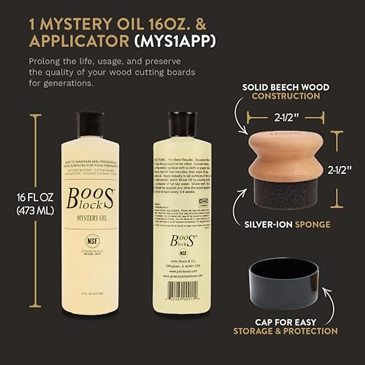 John Boos 16 fl oz Oil & Applicator Wooden Cutting Board Care Set (Open Box)