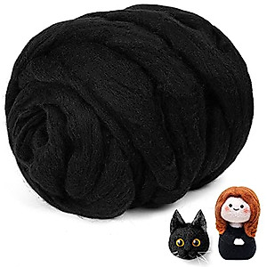 Natural Wool Roving - 8.8 oz Fibre Wool Yarn Roving Needle Felting Wool Hand Spinning for Beginners Adult Wool Felting Yarn Supplies DIY Craft Materials - Black