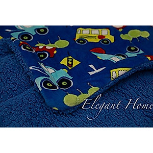 Elegant Homes Kids Soft & Warm Sherpa Baby Toddler Boy Sherpa Blanket Multicolor Cars Trucks Buses Printed Borrego Stroller or Toddler Bed Blanket Plush Throw 40X50# Cars