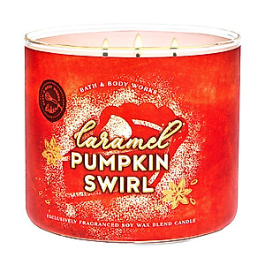Caramel Pumpkin Swirl Candle - Caramel w/Brown Sugar and Cinnamon + Creamy Vanilla - Bath and Body 3 Wick Pumpkin Caramel Swirl Scented Candle for Fall - 14.5 Ounces - Fall Candles, 2024.