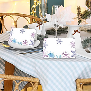 Whaline 50Pcs Christmas Place Cards Blue Purple Snowflake Seating Tent Name Cards Xmas Blank Folded Seat Assignment Setting Label for Wedding Baby Shower Party Supply