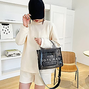 Ervkgm The Tote Bag for Women, PVC Tote Bag with Zipper Crossbody Bag for Office, Travel, School,Beach (Black,One Size)