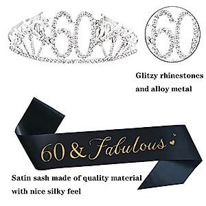 Happy 60th Birthday Tiara and Sash Gifts Crystal Rhinestone Princess Crown Birthday Queen Party Favor Supplies Silver Crowns Black Sash