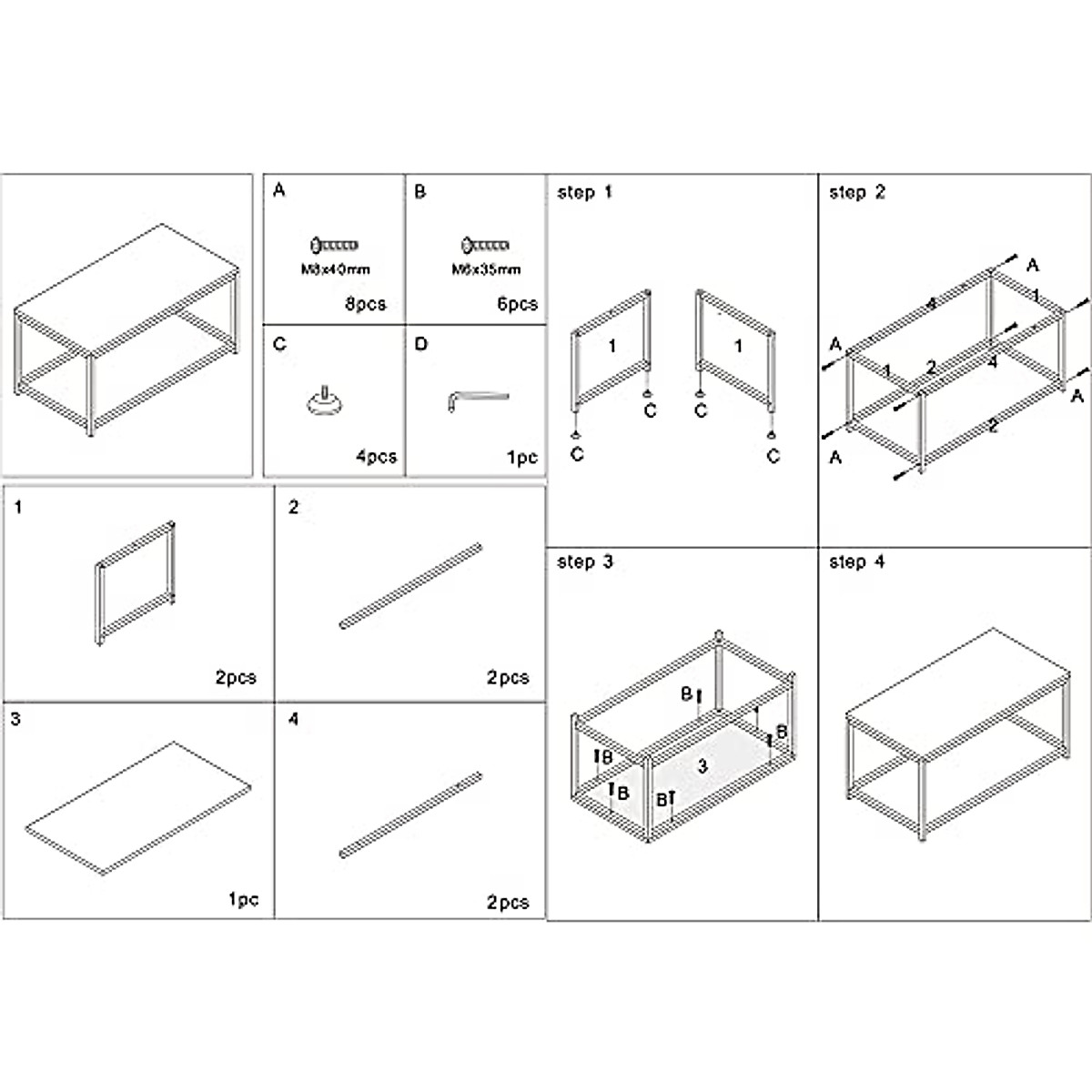 AZL1 Life Concept Coffee Table with Metal Frame,Clean, contemporary design meets rustic industrial style，for living room, office, Dark Brown/Black